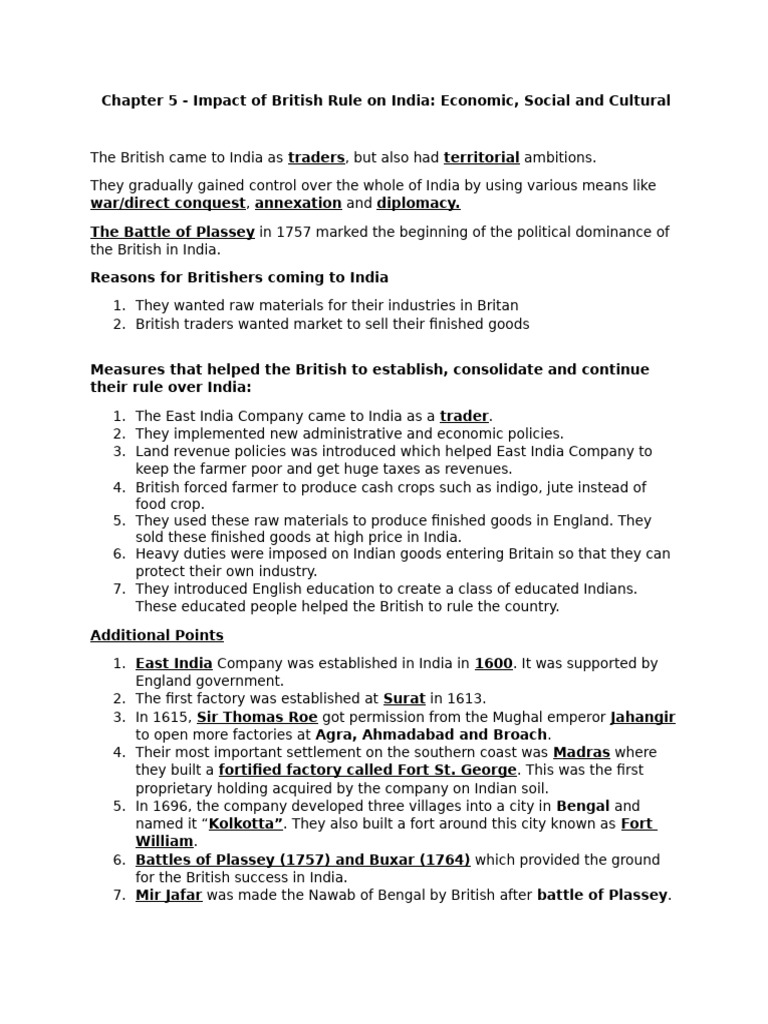 Chapter 5 - Impact of British Rule On India Economic Social and ...