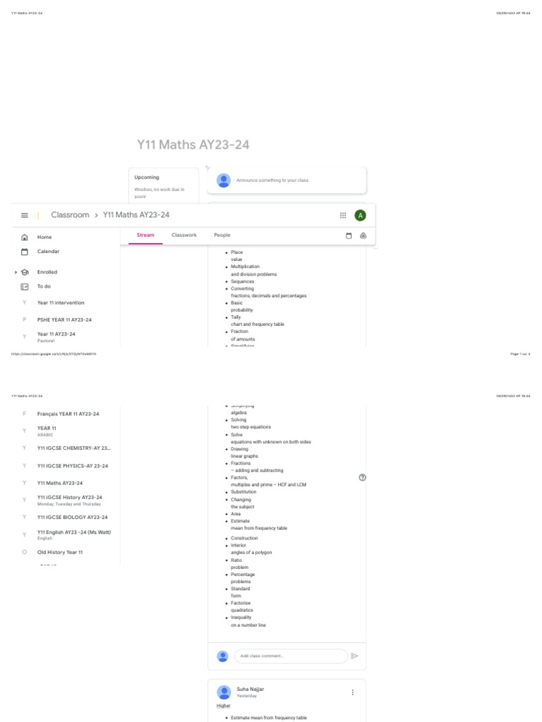 Y11 Maths AY23-24 - Copie | PDF | Mathematics | Quadratic Equation