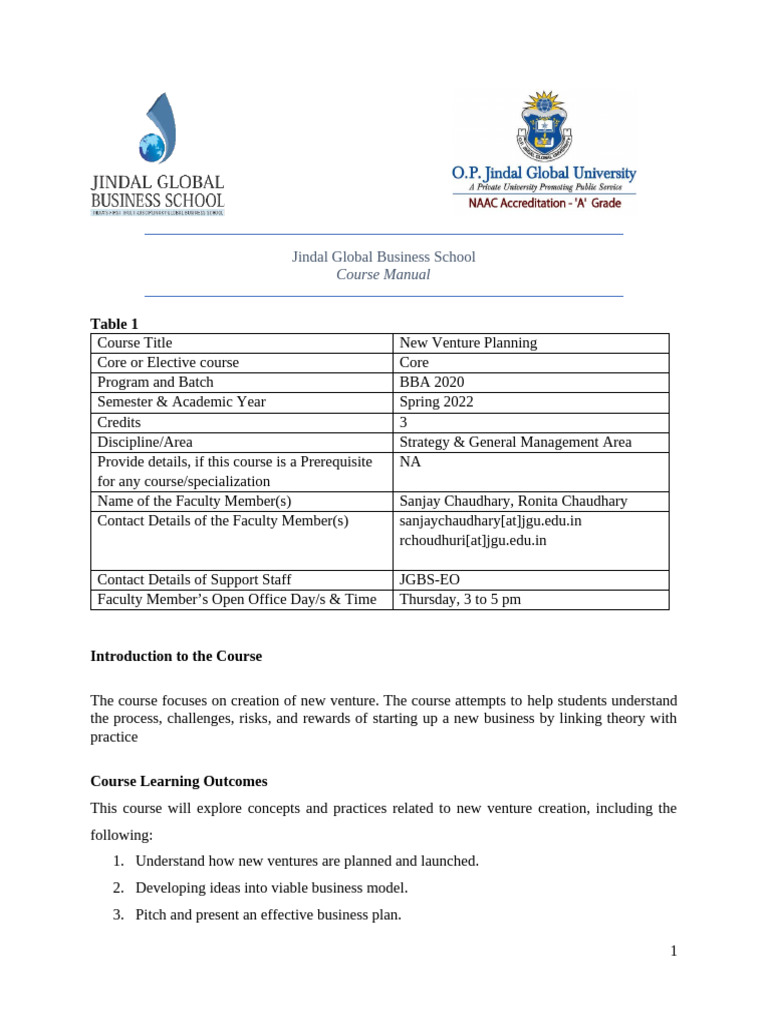 New Venture Planning Course Overview | PDF | Entrepreneurship