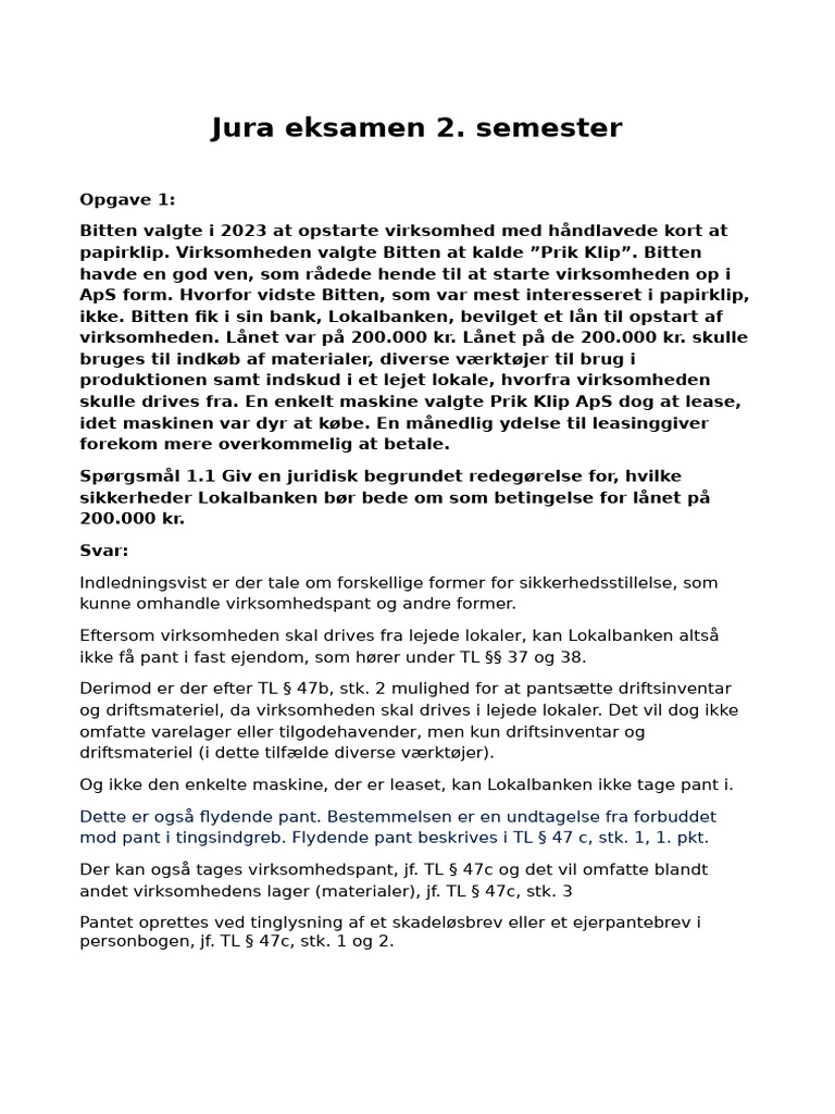 Jura 2. Semester Eksamen | PDF