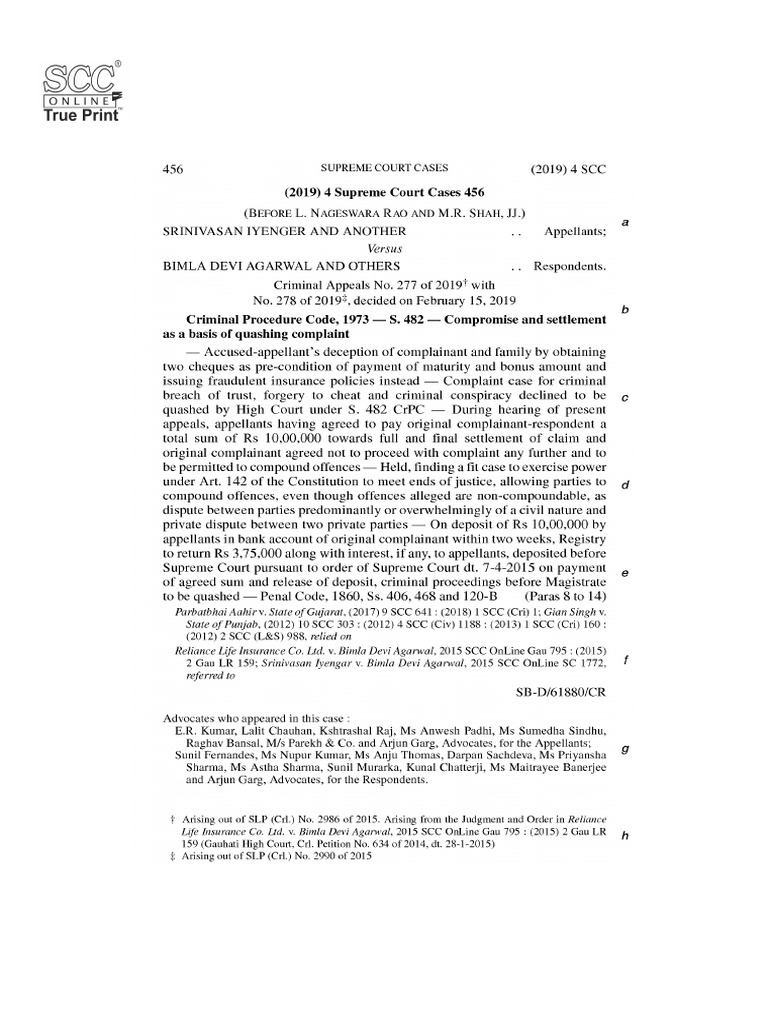 Srinivas Iyengar v. Bimla Devi Agarwal | PDF