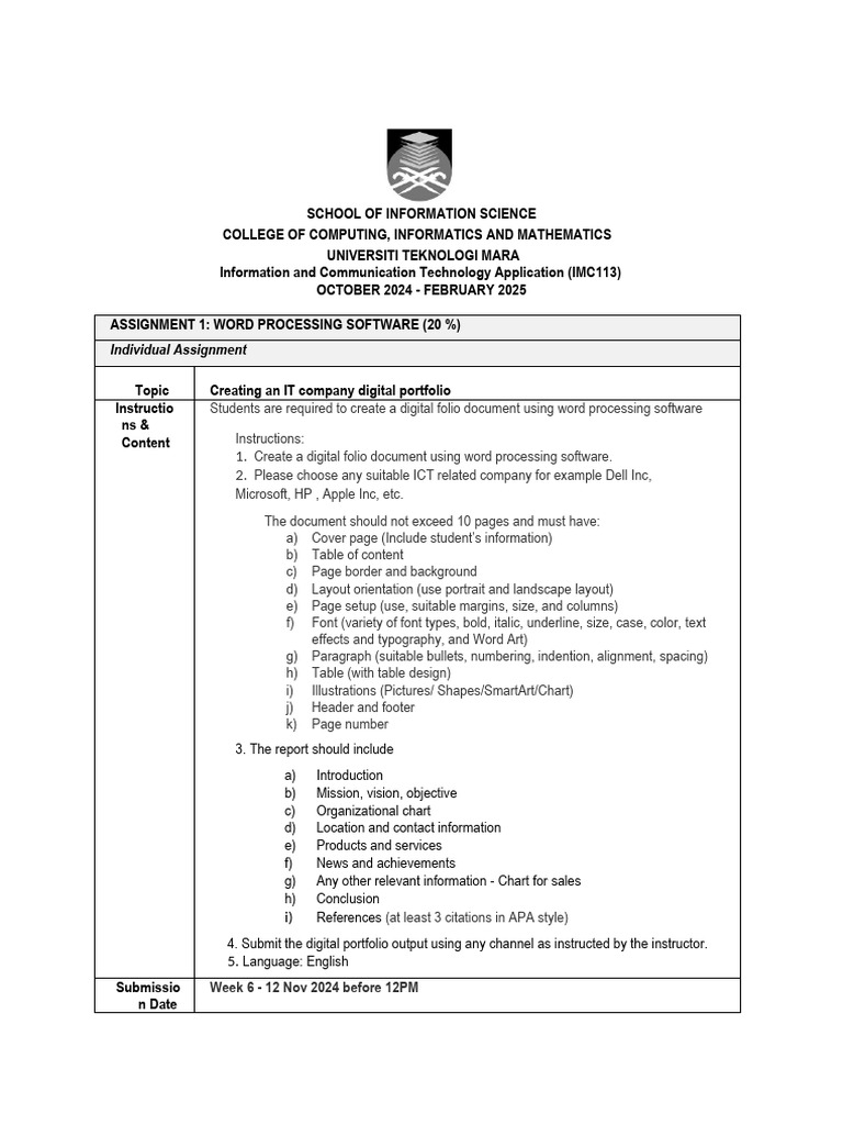 Imc113 - Individual Assignment (Word Processing) | PDF | Page Layout | Software