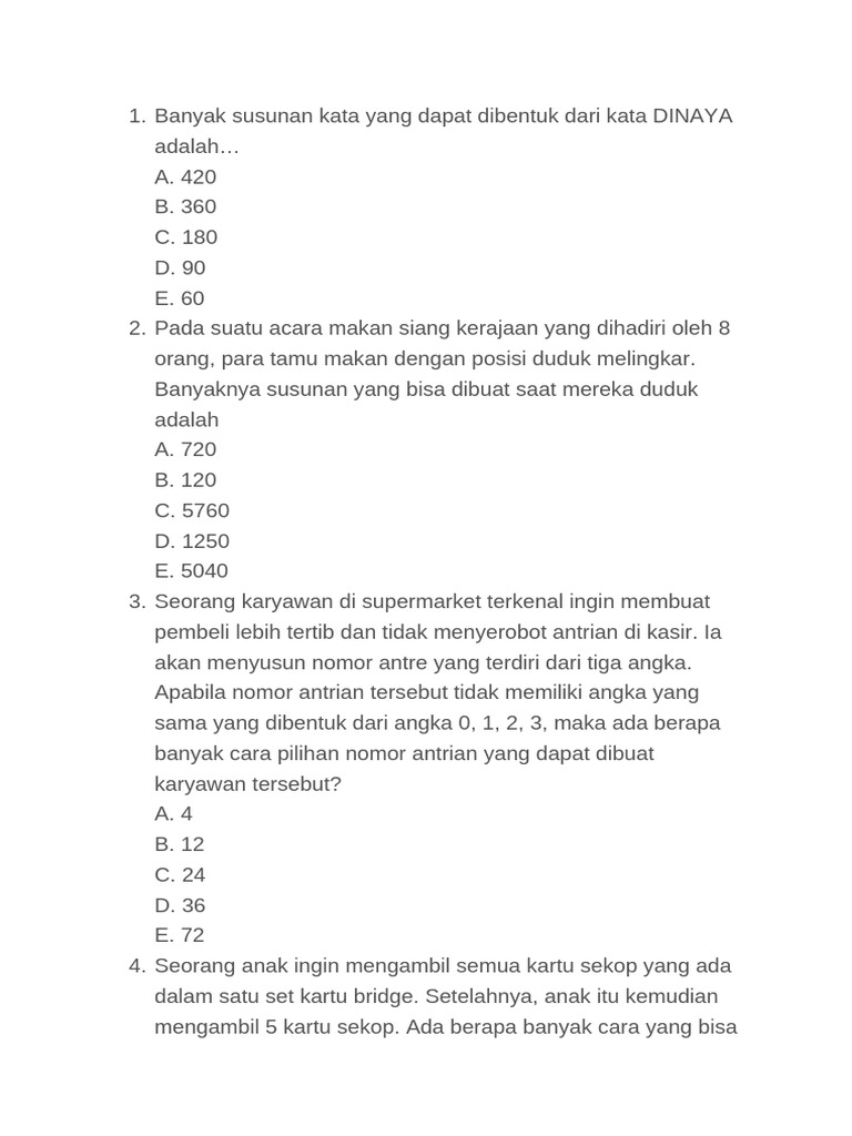 Banyak Susunan Kata Yang Dapat Dibentuk Dari Kata DINAYA Adalah | PDF