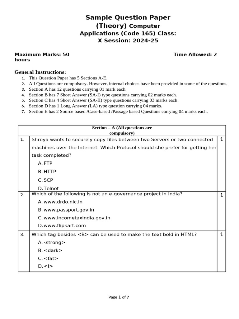 ComputerApplication SQP 24 | PDF | World Wide Web | Internet & Web