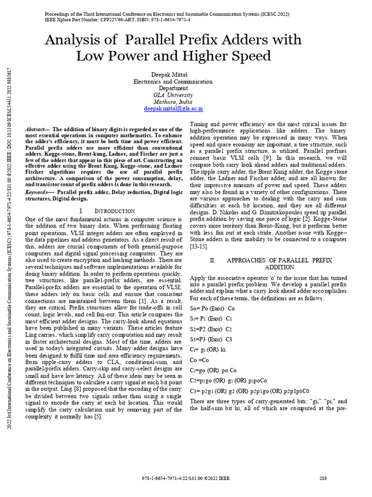 Analysis_of_Parallel_Prefix_Adders_with_Low_Power_and_Higher_Speed | PDF | Digital Electronics