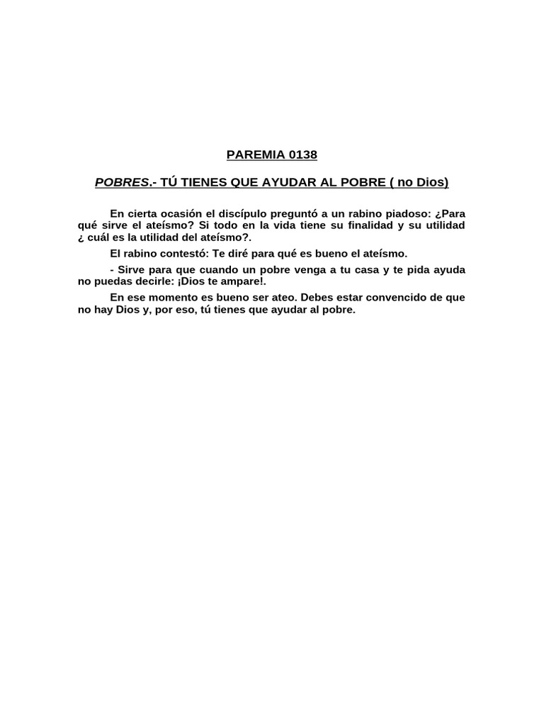 Paremia 0138 Pobres (Tú Tienes Que Ayudar Al Pobre) | PDF