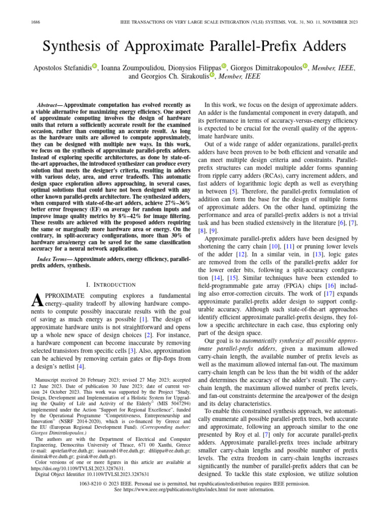 Synthesis Of Approximate Parallel Prefix Adders Pdf Field Programmable Gate Array Computing
