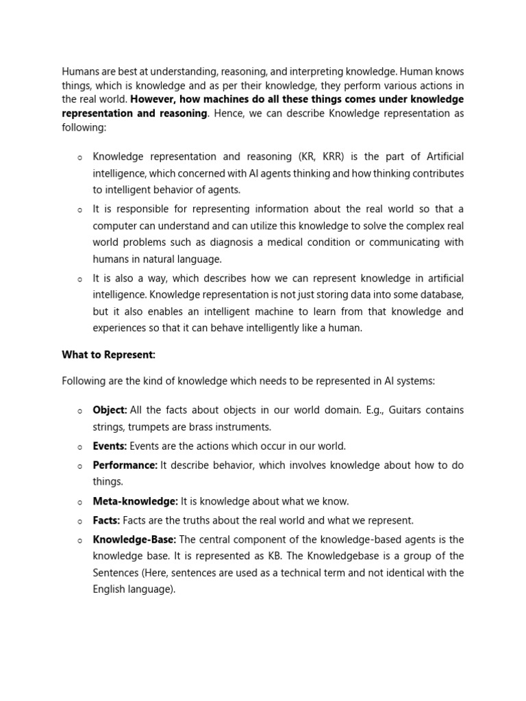 7 Knowledge Representation | PDF | Logic | Knowledge Representation And Reasoning