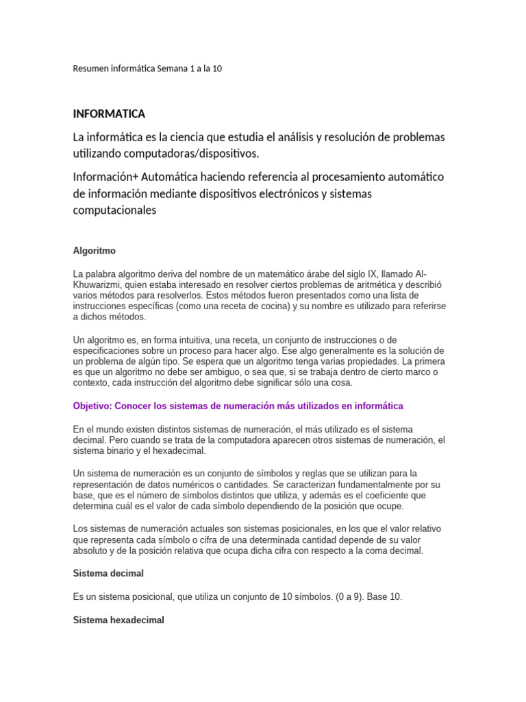 Resumen Informatica | PDF | Protocolos de internet | Algoritmos