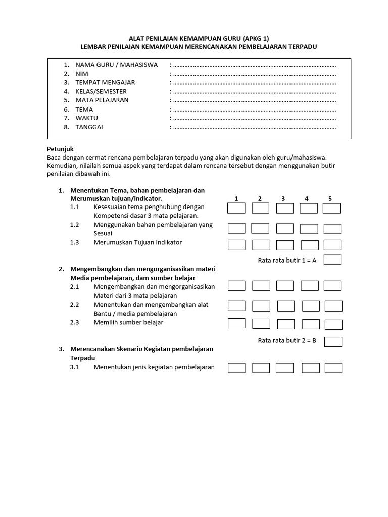 Apkg 1 & 2, Lembar Penilaian Simulasi, Lembar Refleksi - Pembelajaran Terpadu | PDF