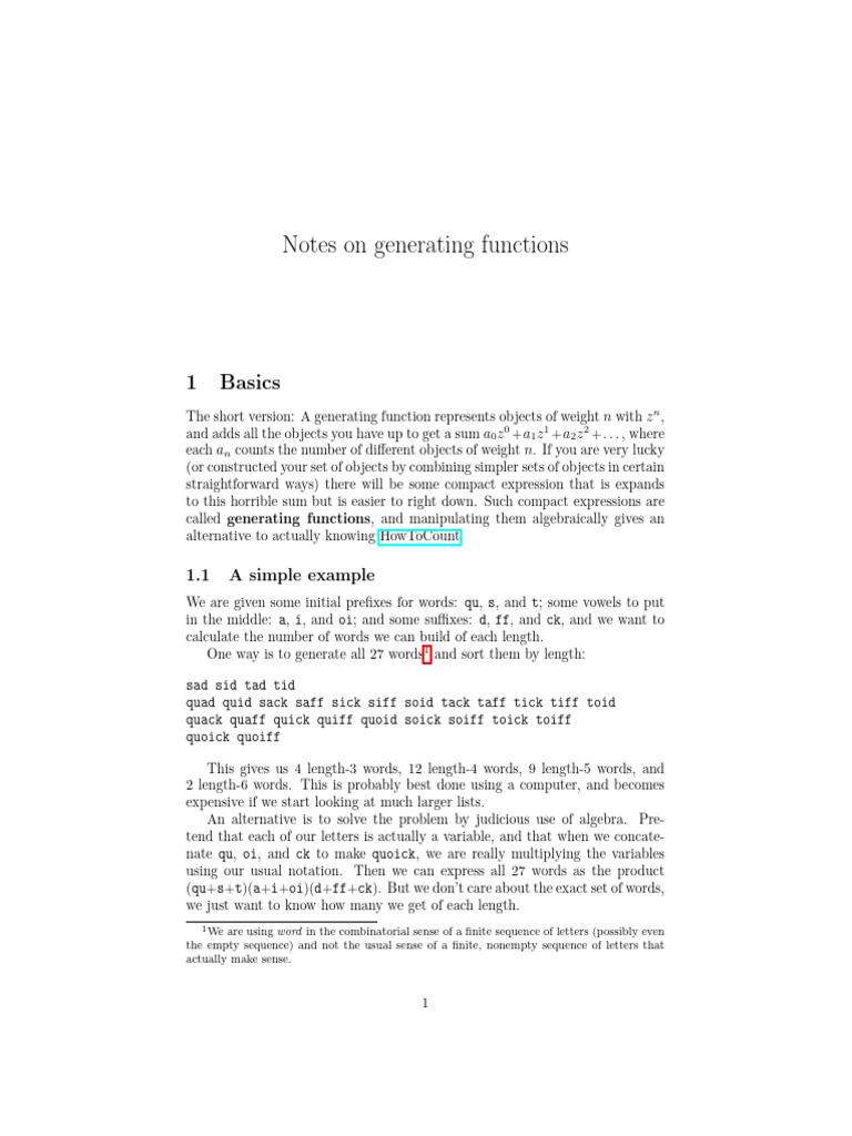 Generating Functions for Combinatorics | PDF | Polynomial | Mathematics