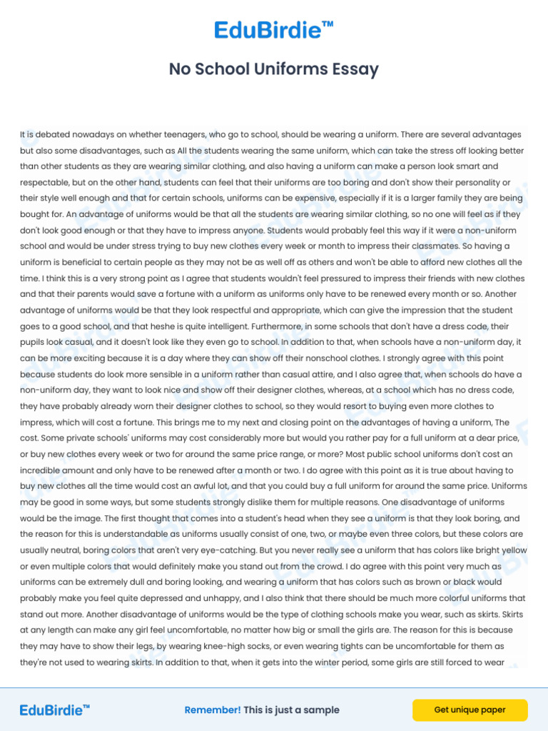 No School Uniforms Essay | PDF | Skirt | Clothing