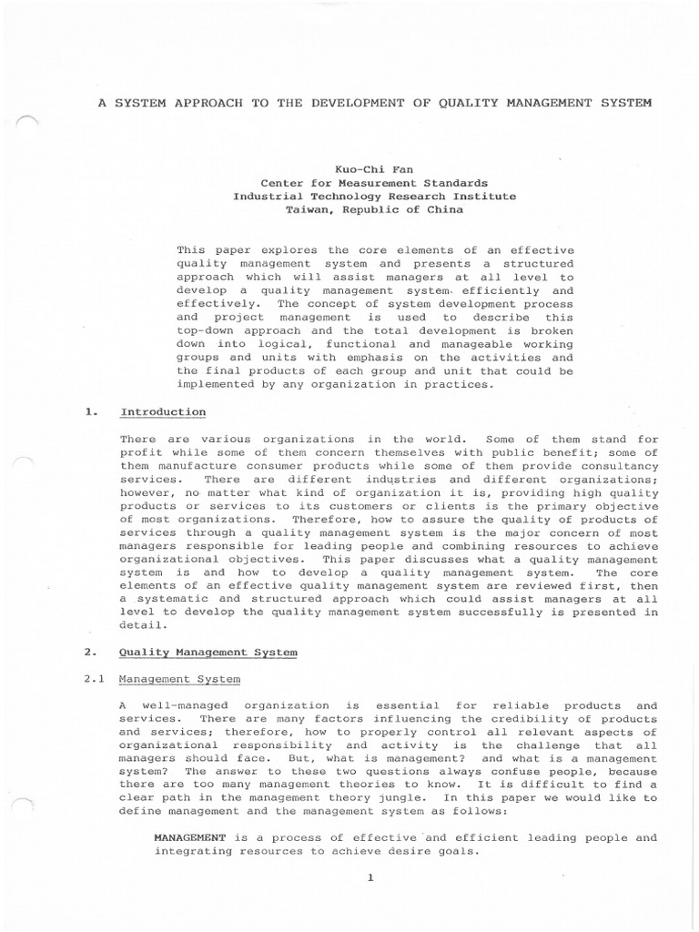A System Approach To The Development of QMS | PDF