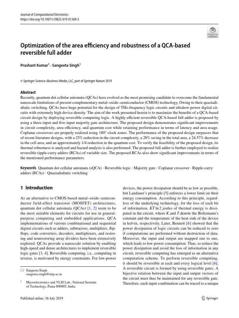 QCA-Based Reversible Full Adder | PDF | Logic Gate | Digital Electronics