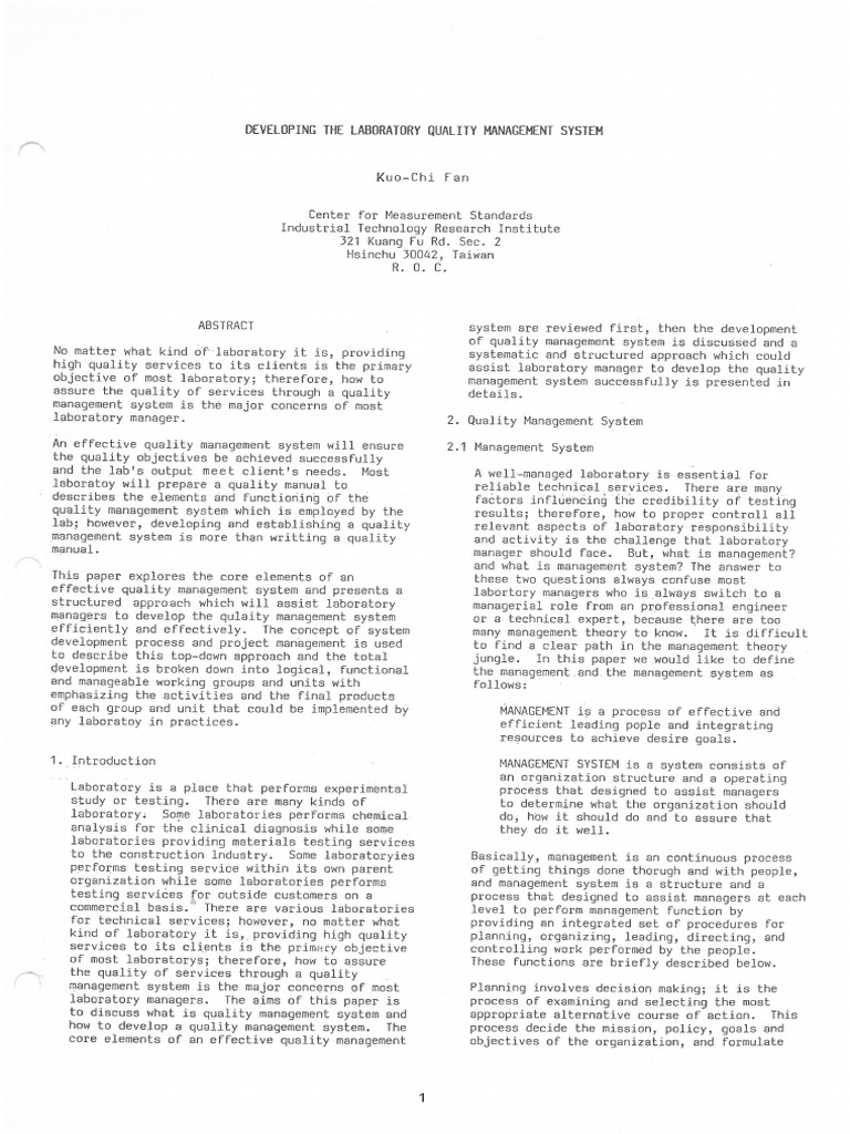 Developing Laboratory QMS 1990 e | PDF