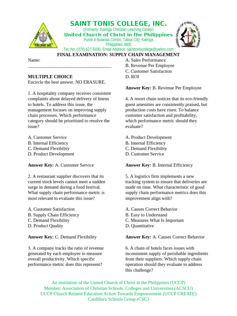 SCM FINAL EXAM | PDF | Supply Chain | Supply Chain Management SCM FINAL EXAM | PDF | Supply Chain | Supply Chain Management
