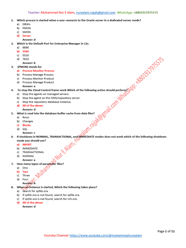 DBA-MCQ (MCQ-88) - From-Muhammad Nur E Alam-For DBA-for-Students | PDF | Databases | Cache ...