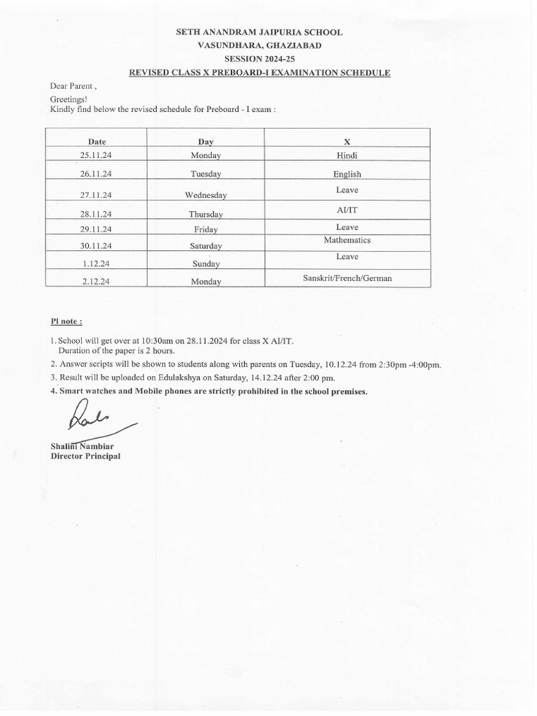 Revised PB-I class X-schedule | PDF