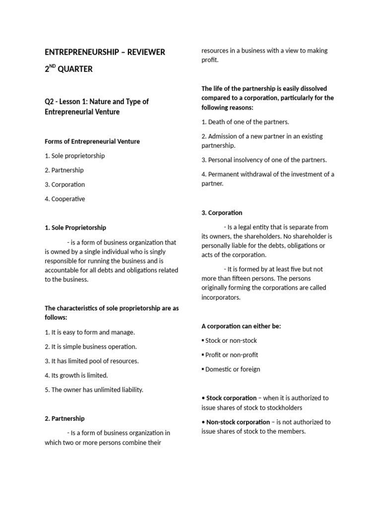 Entrepreneurship Reviewer | PDF | Bookkeeping | Corporations