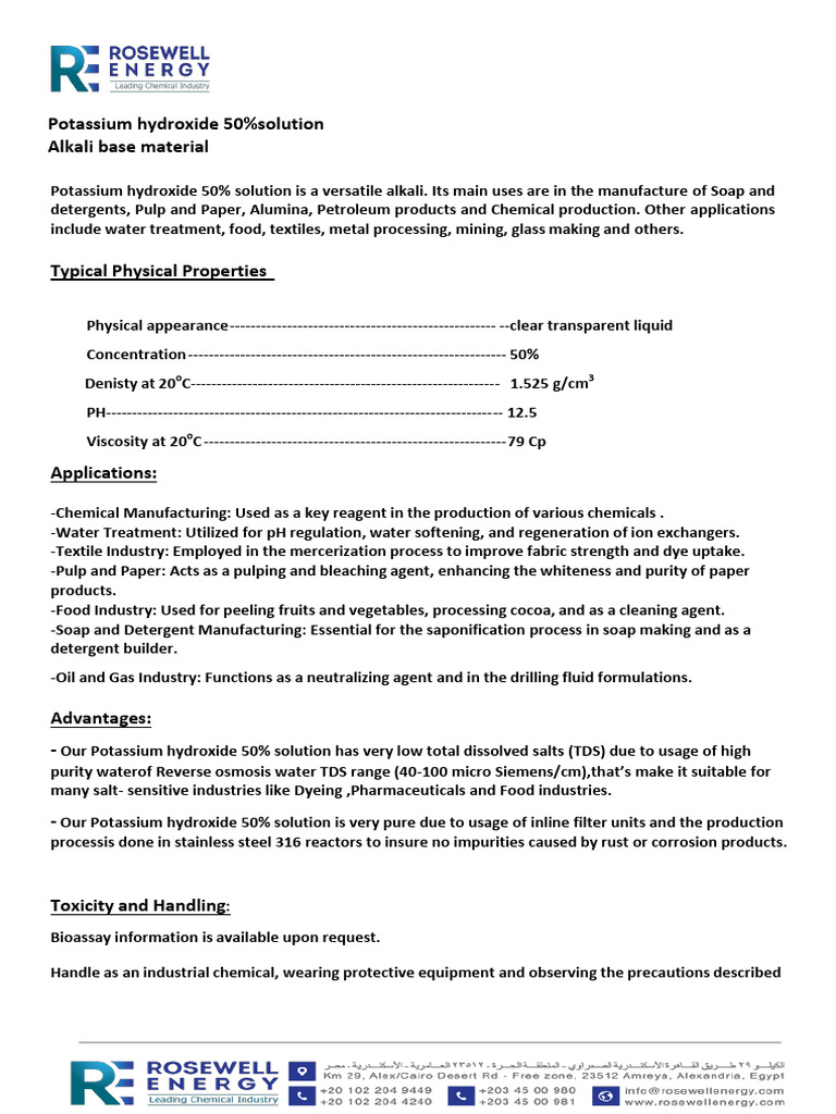 Potassium Hydroxide 50% Solution TDS | PDF | Potassium | Chemistry