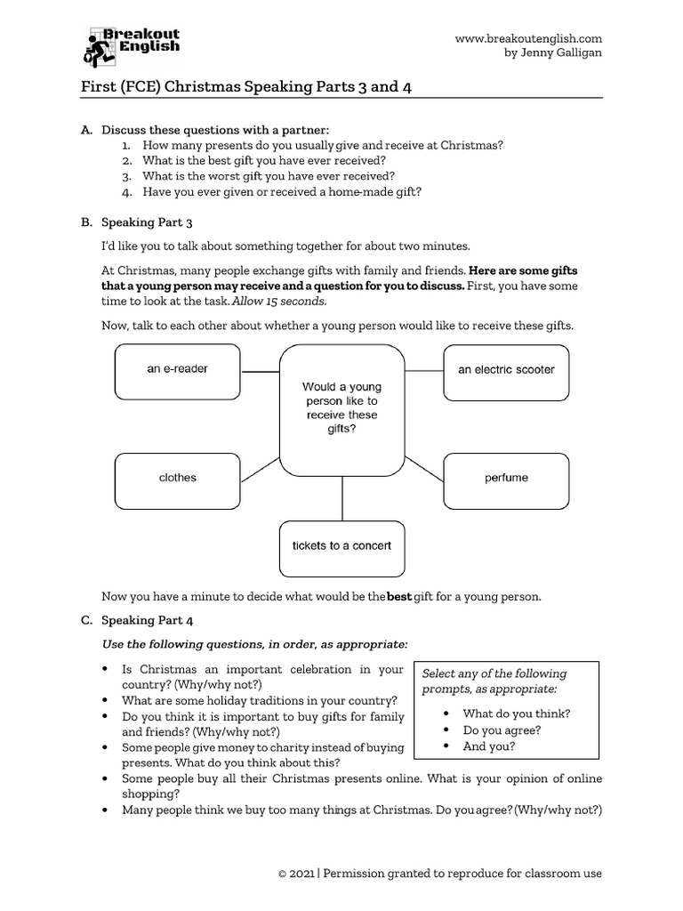 First FCE Christmas Speaking Parts 3 and 4 | PDF