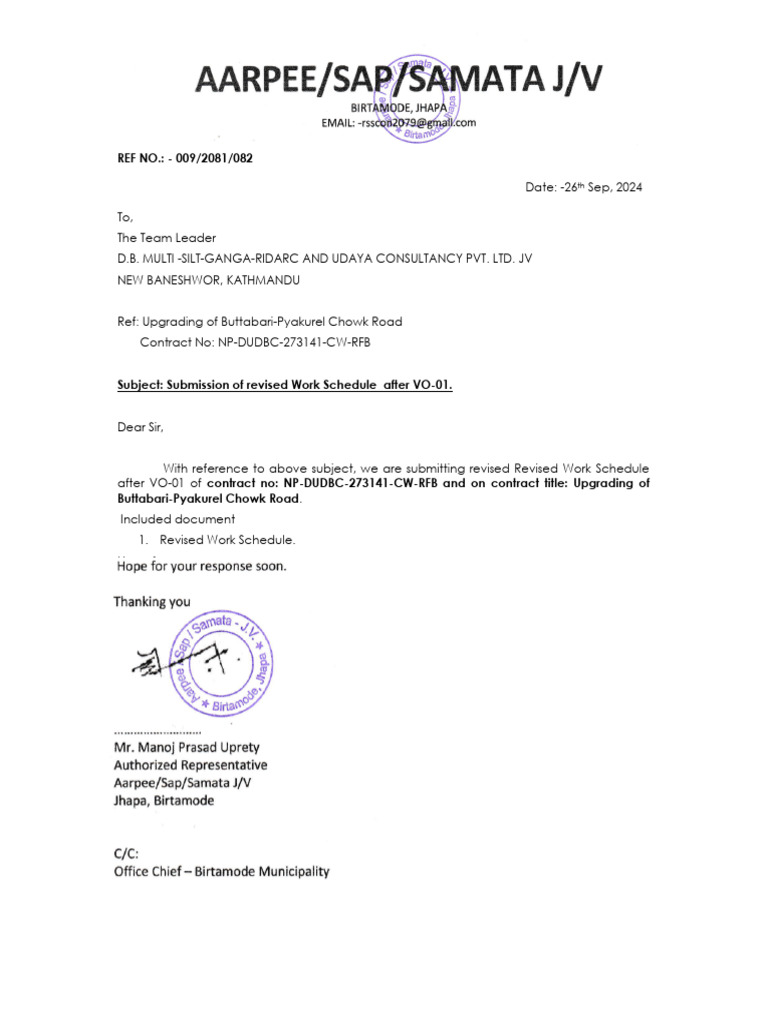 Submission of Work Schedule | PDF