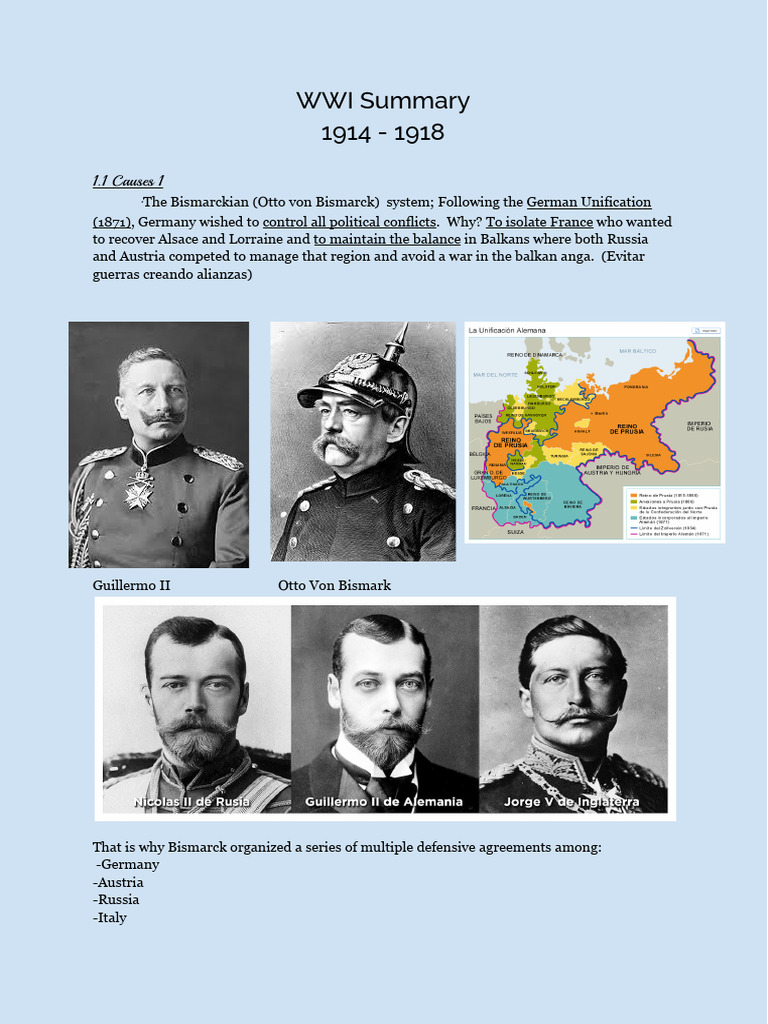 WWI Summary | PDF | Otto Von Bismarck | World War I