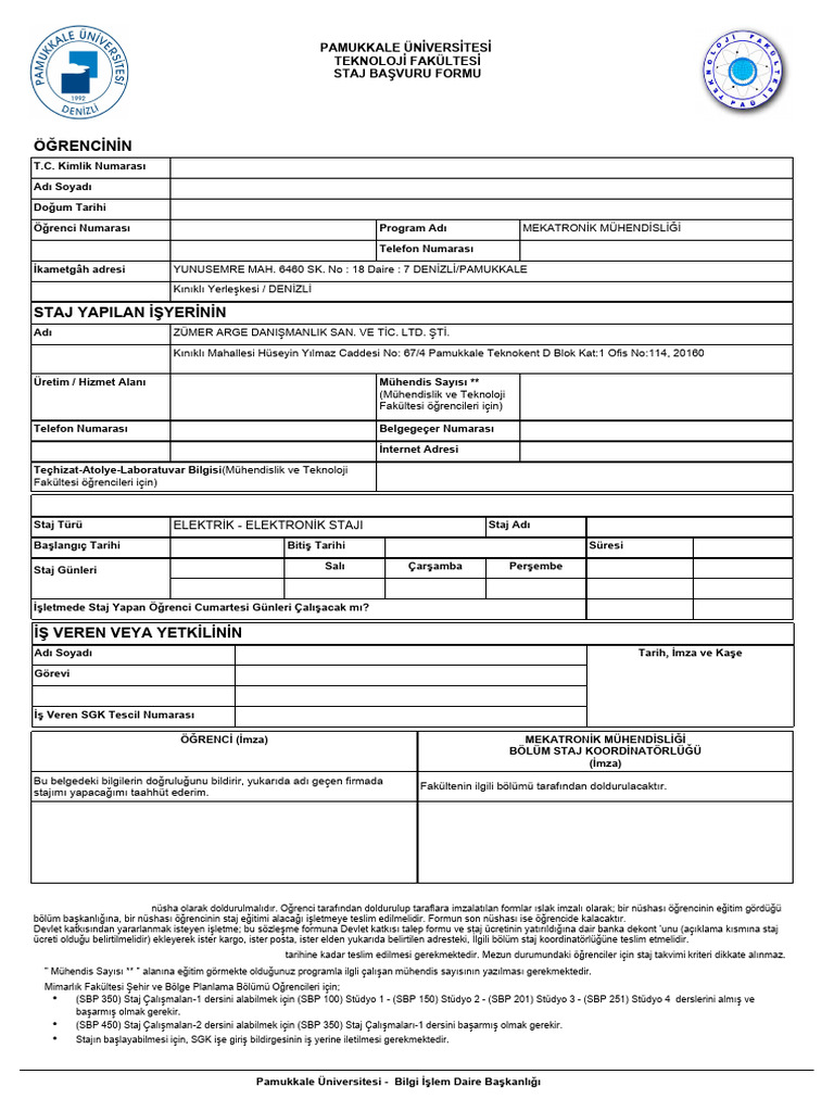 STAJ BasvuruBelgesi | PDF