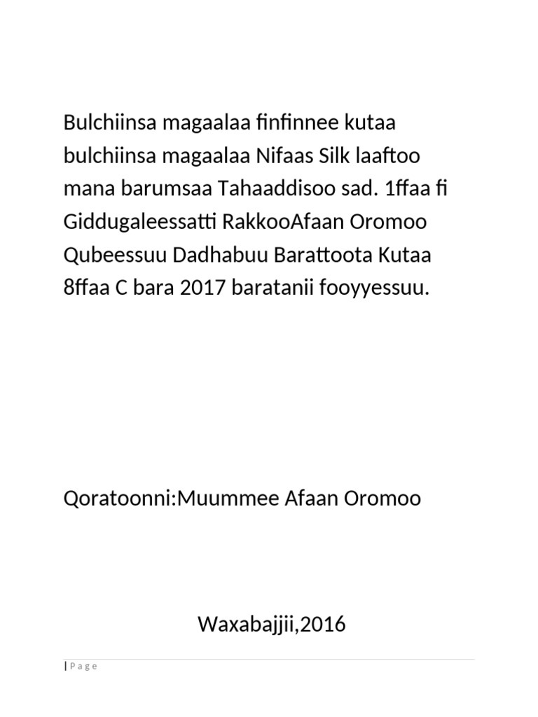 Qorannoo Gochaa Muummee Afaan Oromoo 2017 | PDF