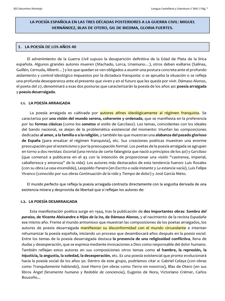Tema4 Poesia Posguerra | PDF | Poesía