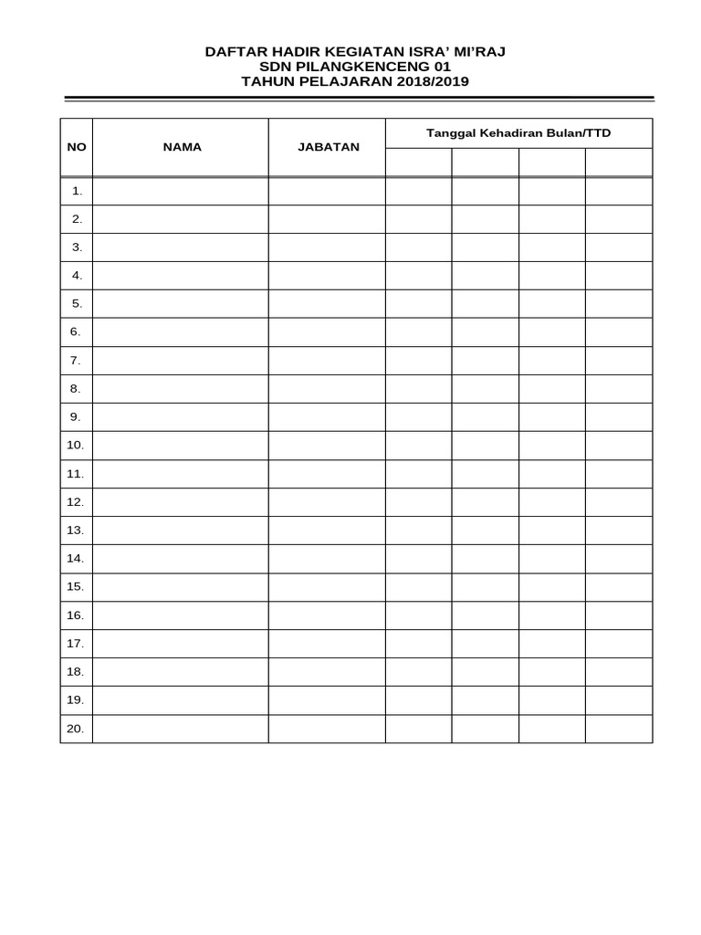 Daftar Hadir Kegiatan Keagamaan | PDF