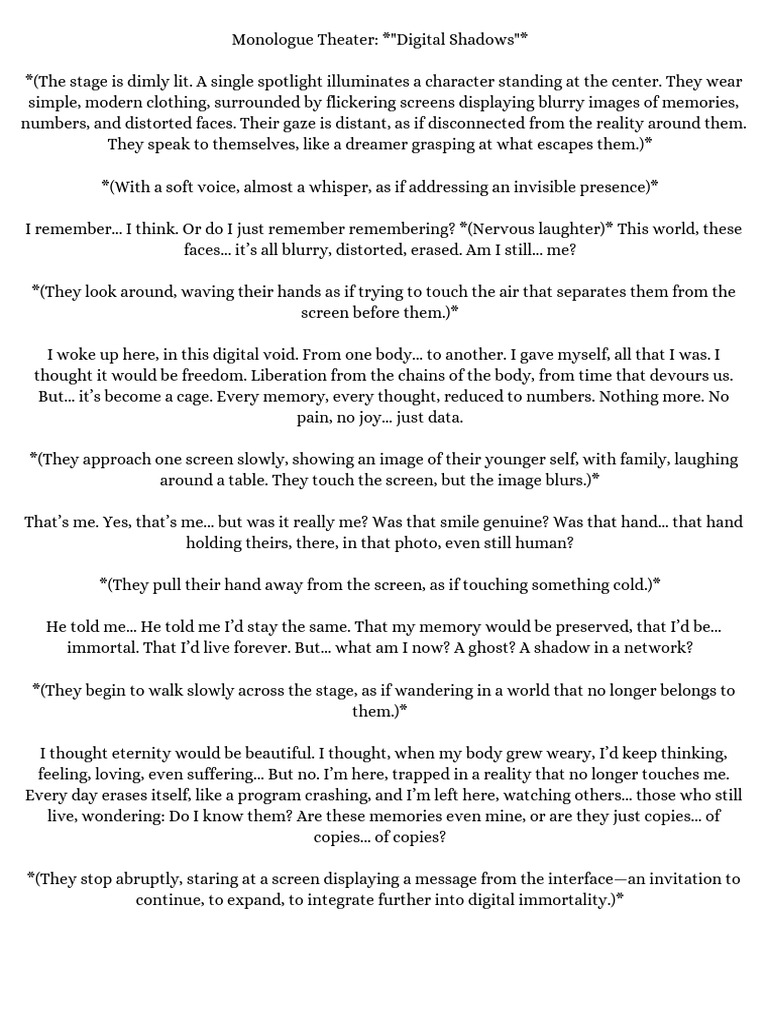 Monologue Theater Digital Shadows The Stage Is Dimly Lit. A Single ...