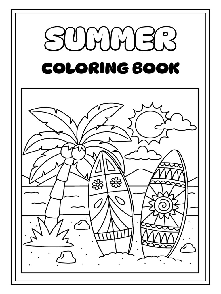Summer Days Coloring Booklet Grayscale Lined Illustrative Style ...