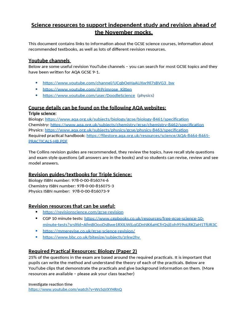 GCSE Triple Science Revision Resources | PDF | Ion | Chlorine