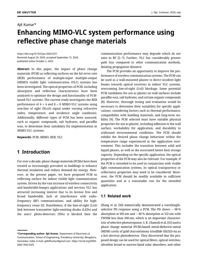 Enhancing MIMO-VLC system performance using reflective phase change materials | PDF | Refractive ...