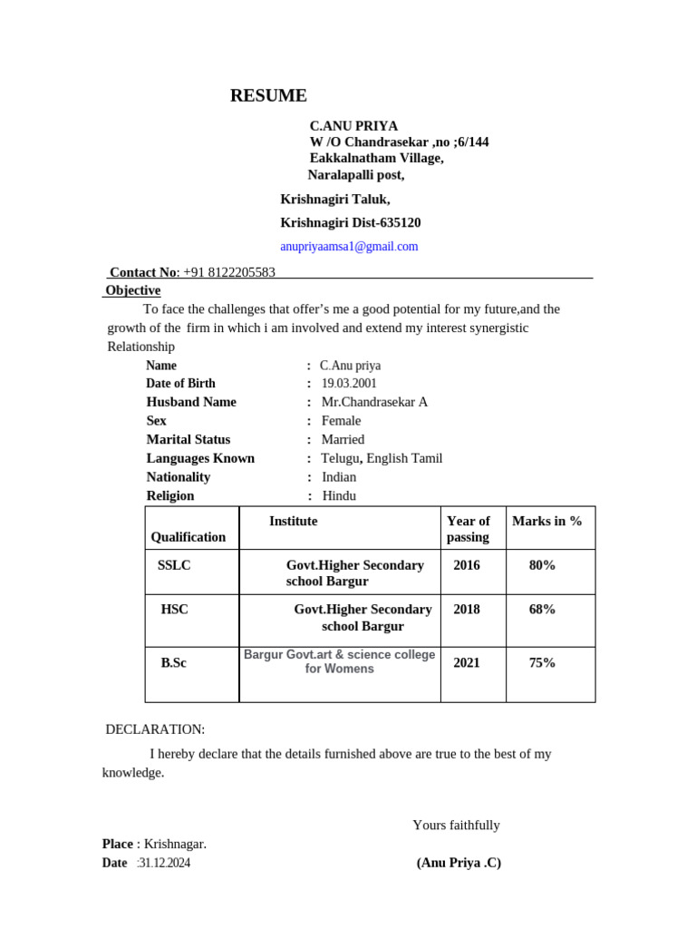 Anu Priya Resume | PDF