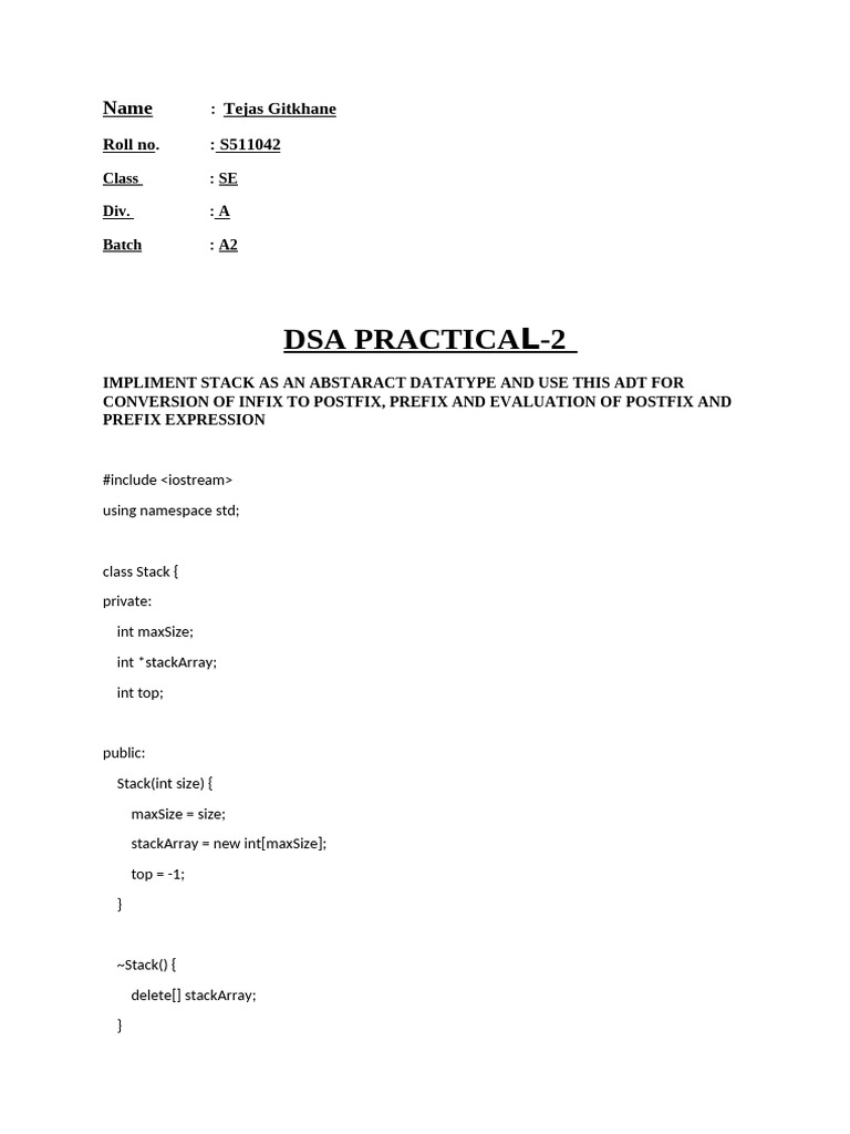 Dsa Practica - 2: Tejas Gitkhane Roll No.: S511042 | PDF