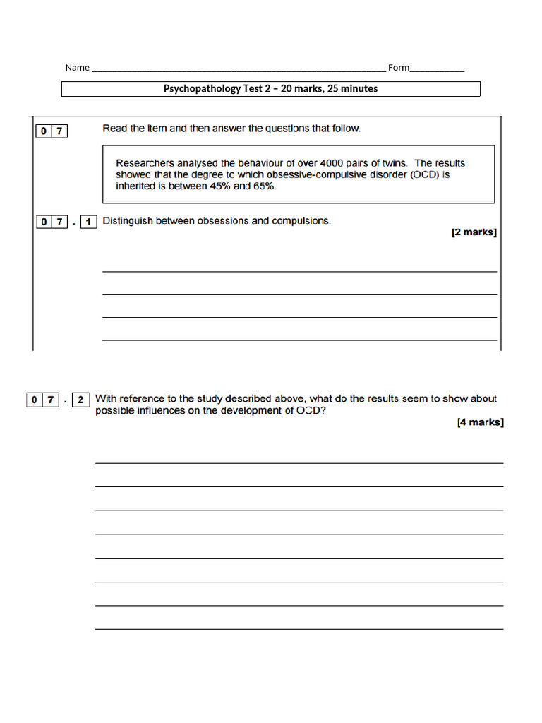 Psychopathology Test 2 | PDF
