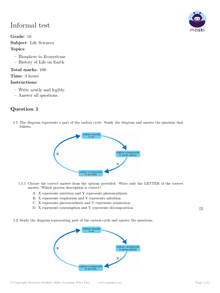 Informal Test 100 20240831150505 | PDF | Ecosystem | Physical Geography