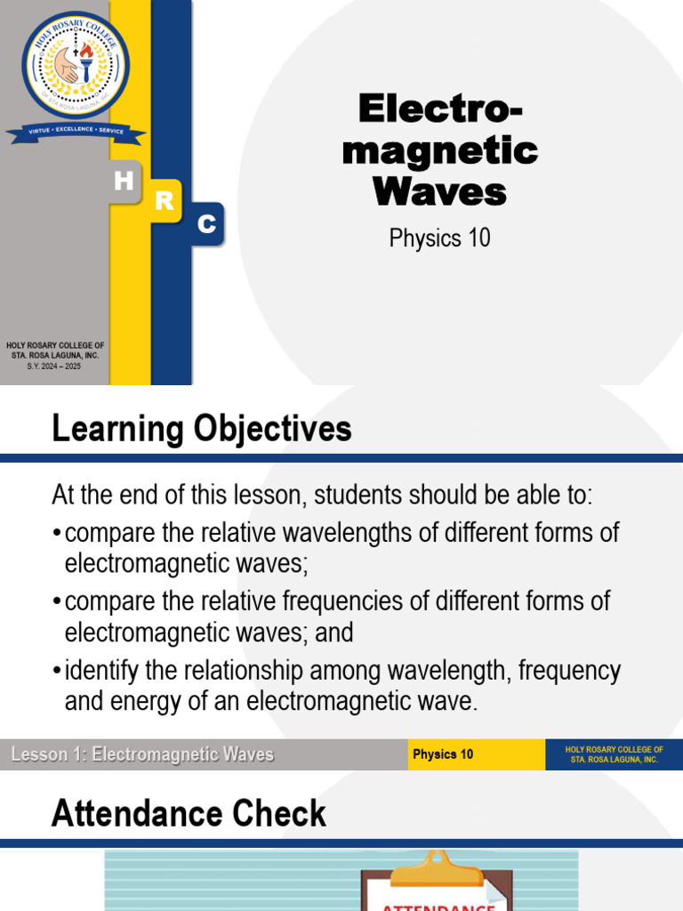 Lesson 1 - Electromagnetic Waves | PDF | Electromagnetic Radiation ...