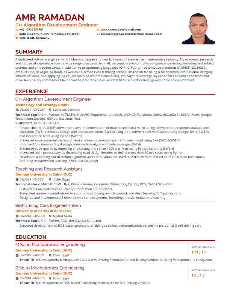 Amr Ramadan - CV | PDF | Mechatronics | C++