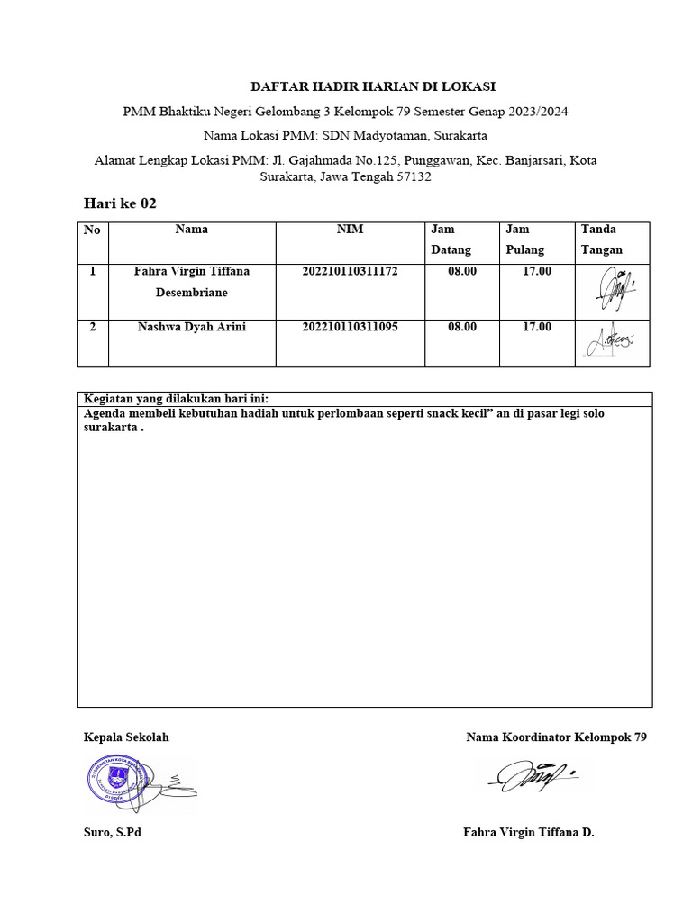 Fahra Virgin TD_202210110311172_082142083584_LAPORAN HARIAN DAY 2 | PDF