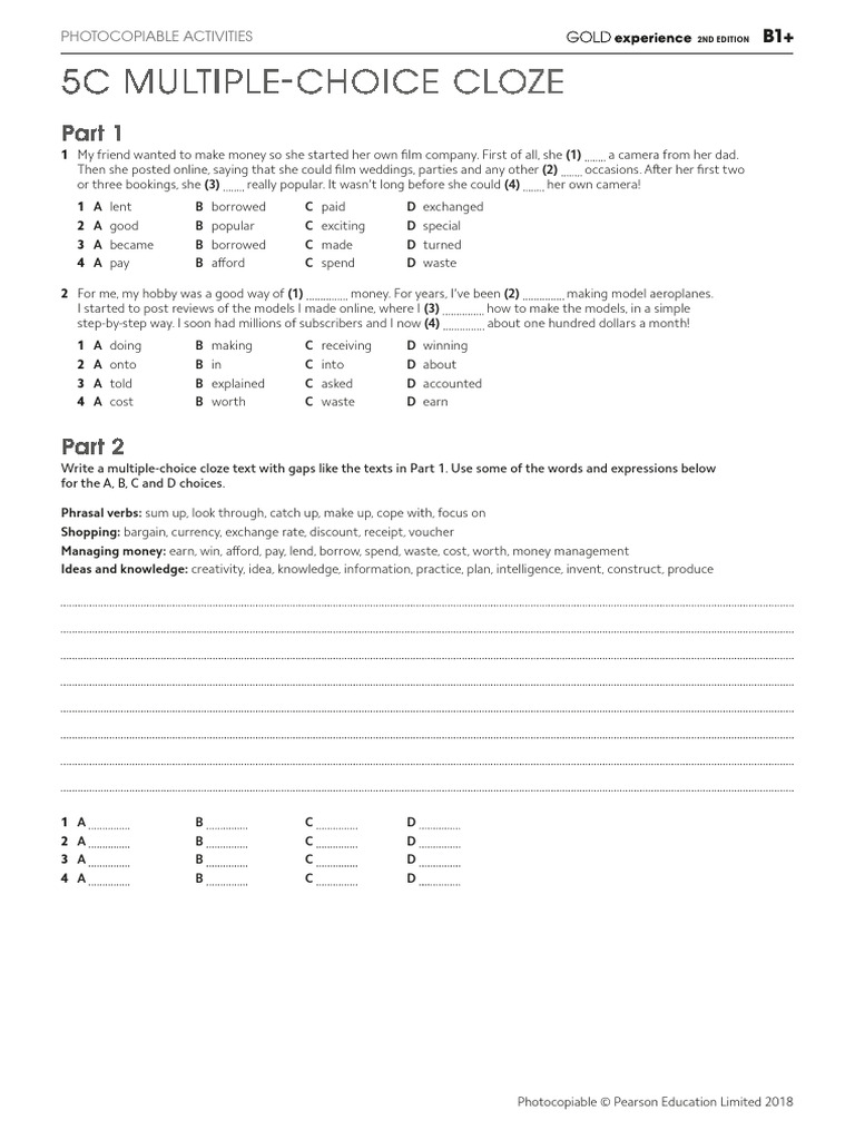 5C Multiple-Choice Cloze Exercises | PDF
