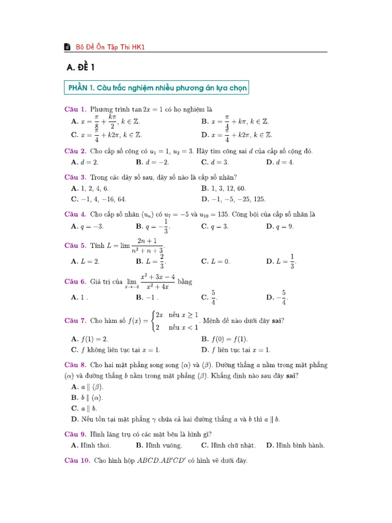 De 1 Cuoi Ki 1 | PDF