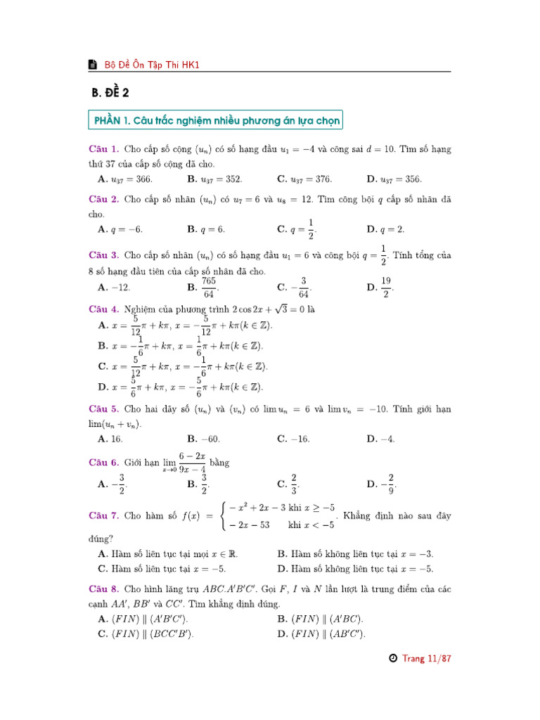 De 2 Cuoi Ki 1 | PDF
