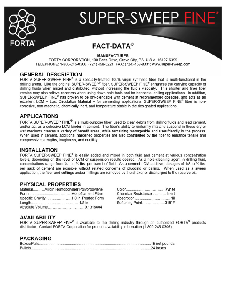 Super Sweep Fine Fact Data Sheet | PDF | Cement | Fibers