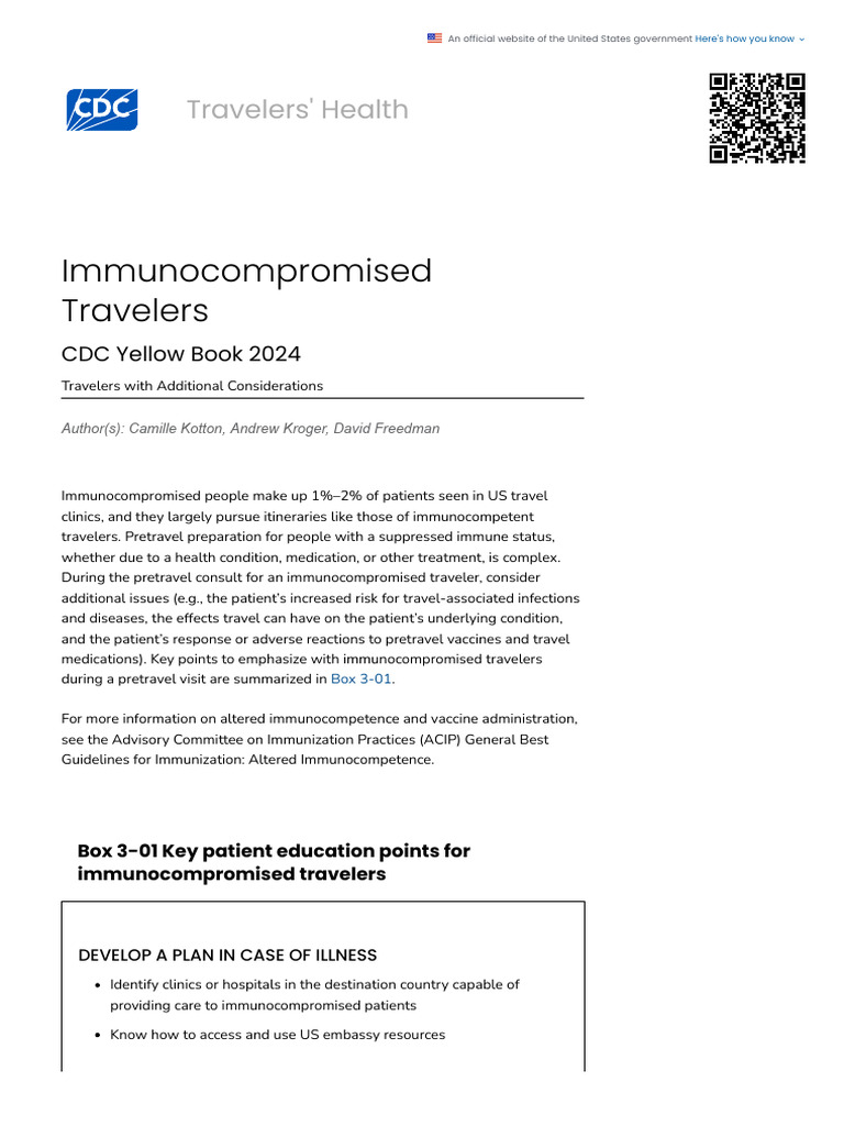 Immunocompromised Travel Guidance 2024 | PDF | Vaccines | Immunodeficiency