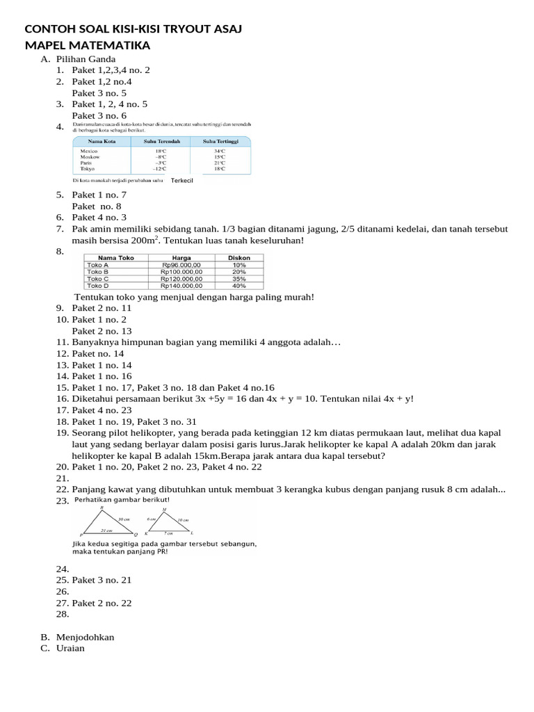 CONTOH SOAL KISI TRYOUT | PDF