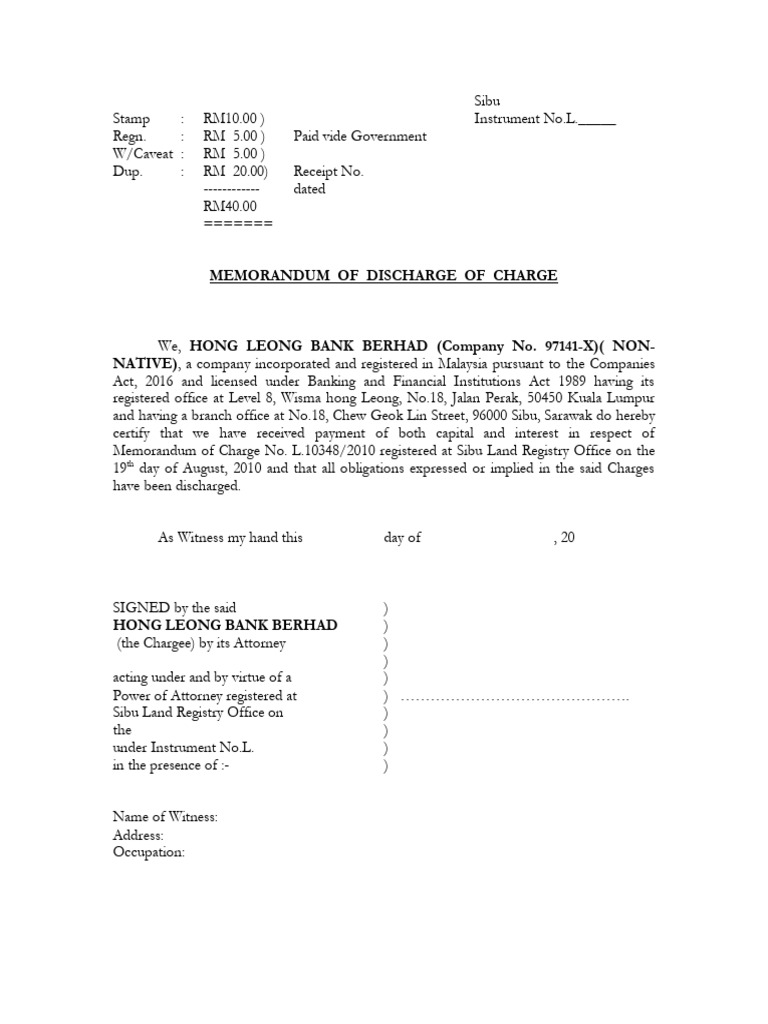 Memorandum Discharge of Charge - HLBB | PDF
