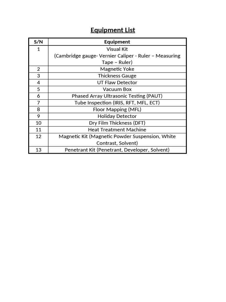 Essential NDT Equipment List | PDF